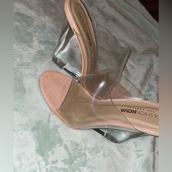 Fashion Nova | Shoes | Nude Base Heels With Clear Strap And Wedge ...